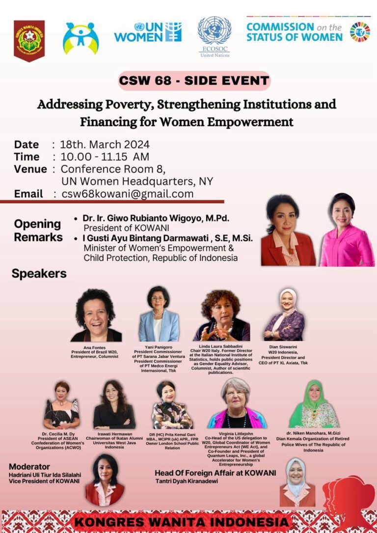 Indonesia Bagian dari Kongres CSW 68-Side Event di UN, NY, Membahas ...